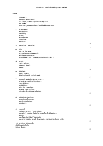 Command Words used in Biology IGCSE (CIE) examinations | Teaching Resources