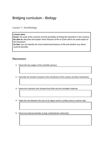 Biology Bridging curriculum | Teaching Resources