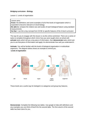 Biology Bridging curriculum | Teaching Resources