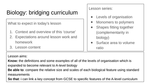 Biology Bridging curriculum | Teaching Resources