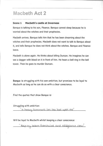 LAB Macbeth worksheets - plot (+answers) | Teaching Resources