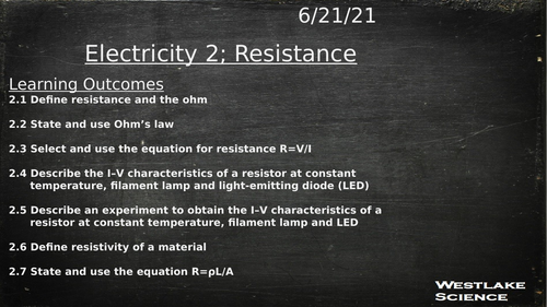 Electricity 2 - Resistance | Teaching Resources