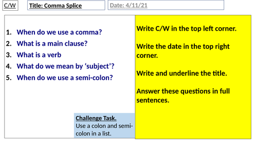 Comma Splice - Grammar lesson | Teaching Resources