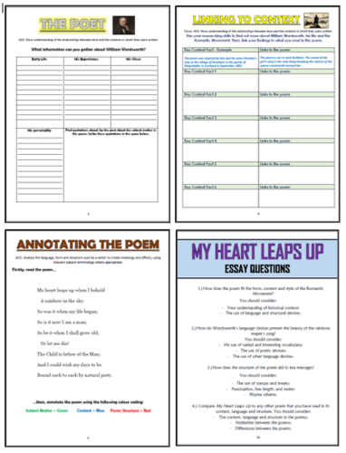 My Heart Leaps Up - William Wordsworth - Comprehension Activities ...