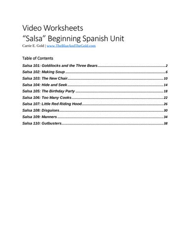 "Salsa" Video Series Beginning Spanish Worksheets (Videos 1-10 ...