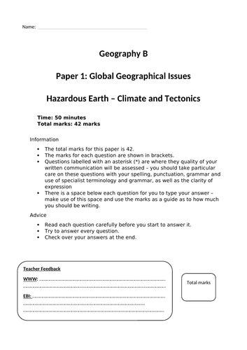 Edexcel B Hazardous Earth End of topic assessment | Teaching Resources Edexcel B Hazardous Earth End of topic assessment | Teaching Resources