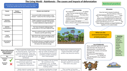 AQA GCSE - Living World - Deforestation retrieval practice | Teaching ...