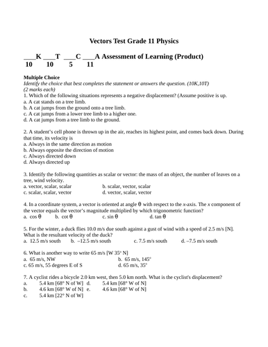 7 PHYSICS ASSESSMENTS: 7 Vectors and Uniform Motion Tests and Quizzes ...