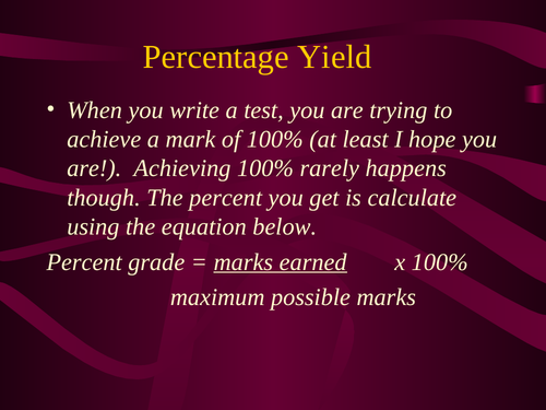 Percent Yield Stoichiometry Problems, Limiting Reactant Grade 11 Chemistry Power Point WITH ...