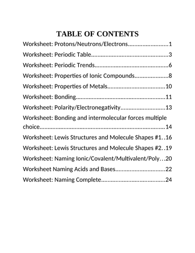 12 WORKSHEETS Grade 11 Chemistry Matter, Periodic Table, Naming ...
