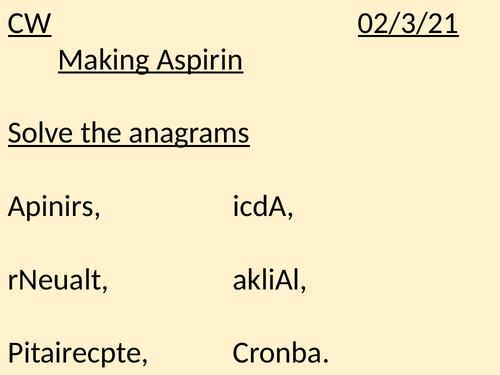 Making Aspirin (Organic Solid) BTEC Assignment 4C | Teaching Resources