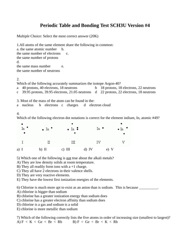 Periodic Table BONDING TEST PACKAGE Grade 11 Chemistry (31 ASSESSMENTS ...