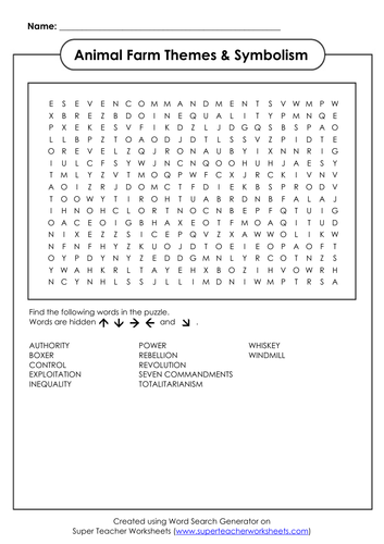 Animal Farm Themes & Symbolism Wordsearch | Teaching Resources