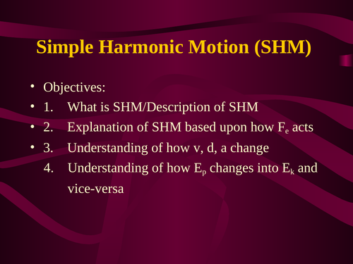 SPRINGS POWER POINT SIMPLE HARMONIC MOTION Grade 11 Physics Power Point ...