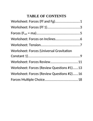 10 Dynamics WORKSHEETS, 3 Dynamics QUIZZES and 1 Forces TEST WITH ...