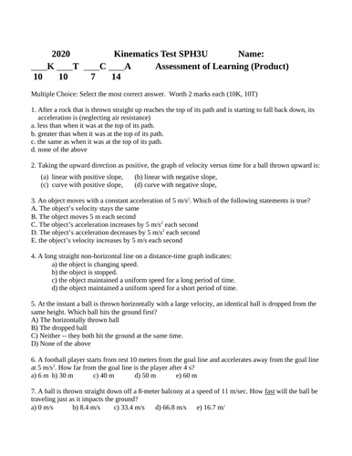 FULL YEAR TEST PACKAGE grade 11 physics tests, quizzes (18 ASSESSMENTS ...