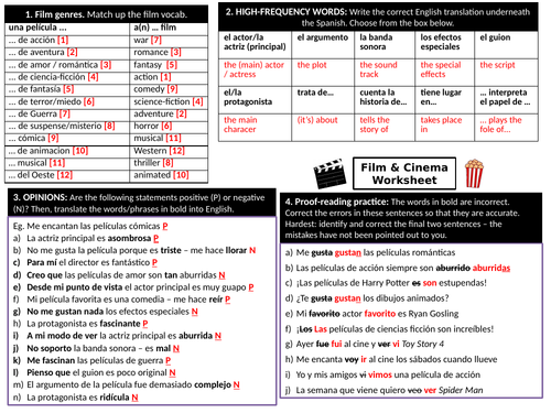 GCSE Spanish: Film & Cinema Worksheet | Teaching Resources