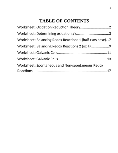 7 WORKSHEETS REDOX Worksheets Redox Reactions Test Redox Quiz WITH ...