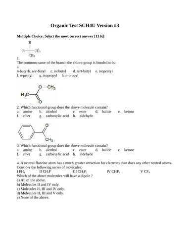 Organic Chemistry Test Package Bundle Grade 12 Chemistry (35 ...