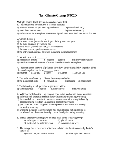 2 CLIMATE CHANGE UNIT TESTS & 2 Climate Change Global Warming Quizzes ...