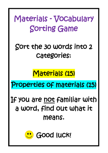 Materials - Vocabulary sorting game | Teaching Resources
