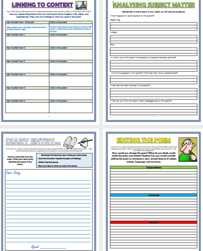 Woman Work - Maya Angelou - Comprehension Activities Booklet ...