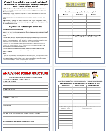 Woman Work - Maya Angelou - Comprehension Activities Booklet ...