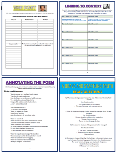 A Brave and Startling Truth - Maya Angelou - Comprehension Activities ...