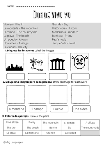 Claro 1 - 4.1 Dónde vivo yo Worksheets | Teaching Resources