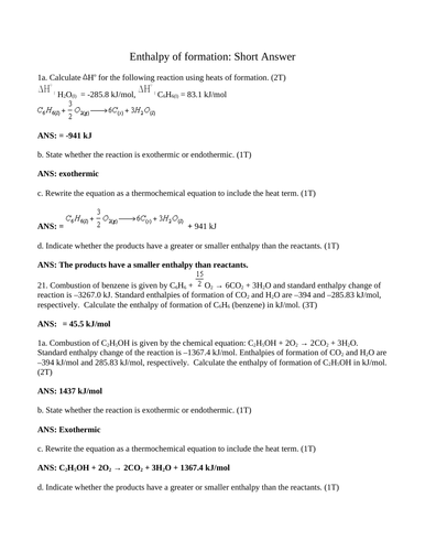 Enthalpy Calculations Worksheet Calculations Involving Specific Heat