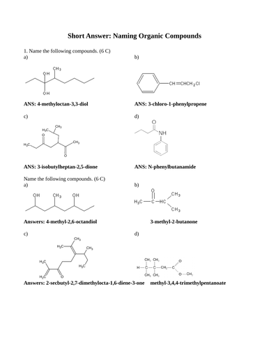 DRAWING AND NAMING ORGANIC COMPOUNDS Drawing & Naming Alkanes, Alkenes ...