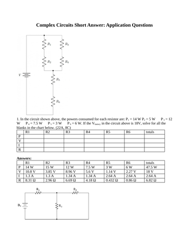 SOLVING COMPLEX CIRCUITS Short Answer Grade 11 Physics Electricity Unit ...