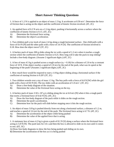 FORCES, DYNAMICS, NEWTON'S LAWS Multiple Choice and Short Answer (56 ...