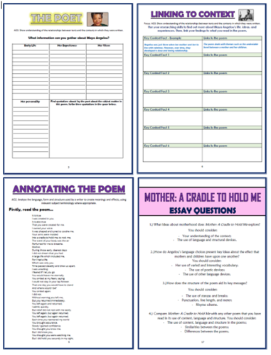 Mother: A Cradle to Hold Me - Maya Angelou - Comprehension Activities ...