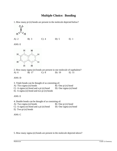 CHEMISTRY BONDING UNIT Bonding Power Points and Multiple Choice WITH ...