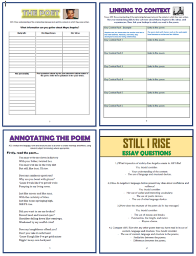 Still I Rise - Maya Angelou - Comprehension Activities Booklet ...