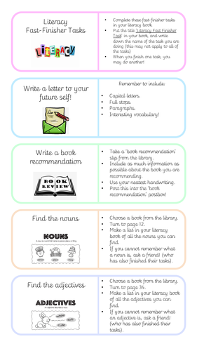 Literacy Fast Finisher Task Cards | Teaching Resources