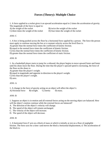 Physics Forces Unit Dynamics Power Points And Multiple Choice With