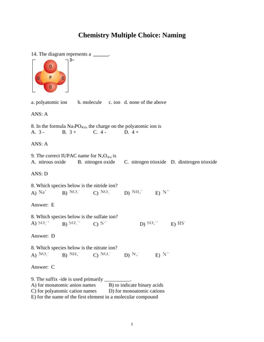 NAMING COMPOUNDS Multiple Choice Grade 10 Science Naming Ionic and ...