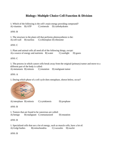 CELL DIVISION and CELL FUNCTION 3 Power Points and Multiple Choice (77 ...