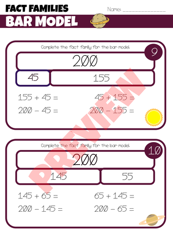 Bar Model Fact Families Task Cards - Year 3 - Space Themed | Teaching ...