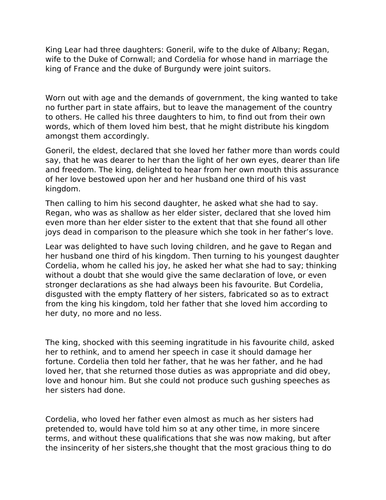 A synopsis of the story of King Lear - William Shakespeare | Teaching ...