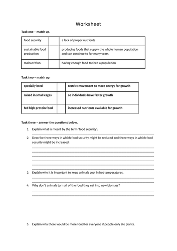 AQA GCSE Biology (9-1) B18.10-11 Food security and efficient food ...