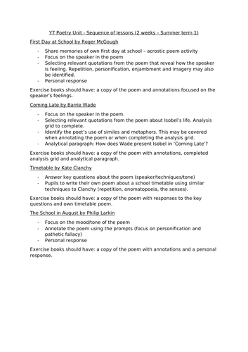 Poetry about school Year 6/7 | Teaching Resources