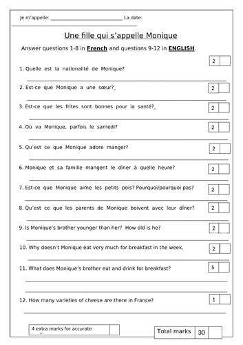 FRENCH - EXAM - YEAR 7 | Teaching Resources
