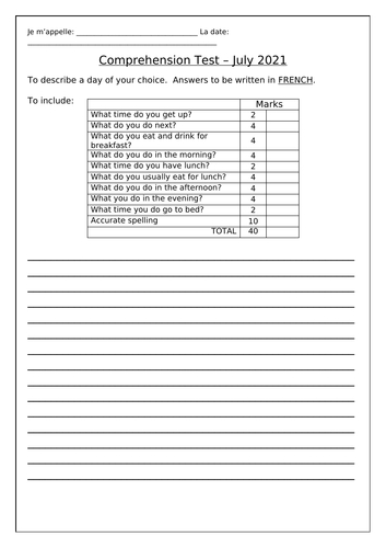 FRENCH - EXAM - YEAR 7 | Teaching Resources