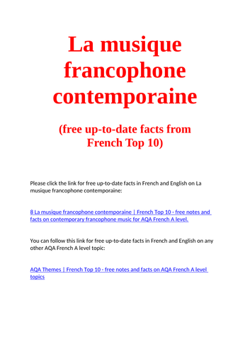 La musique francophone contemporaine | Teaching Resources