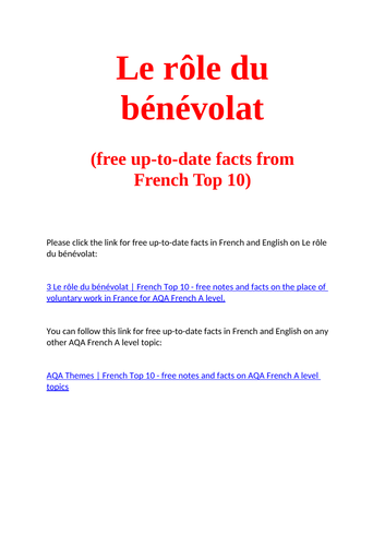 Le rôle du bénévolat | Teaching Resources