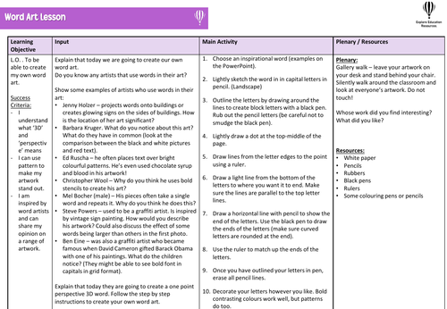 WORD ART One Off Lesson - Illustration, Text | Teaching Resources