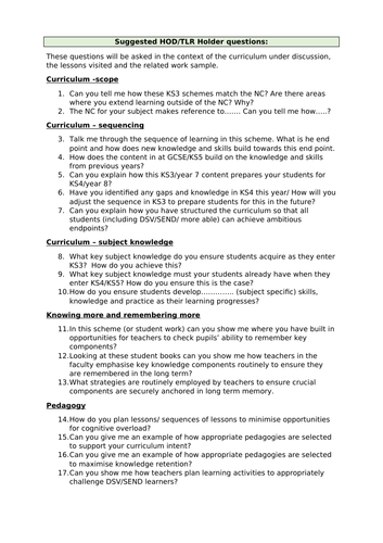 Ofsted Questions aimed at Heads of Department (all subjects) | Teaching ...